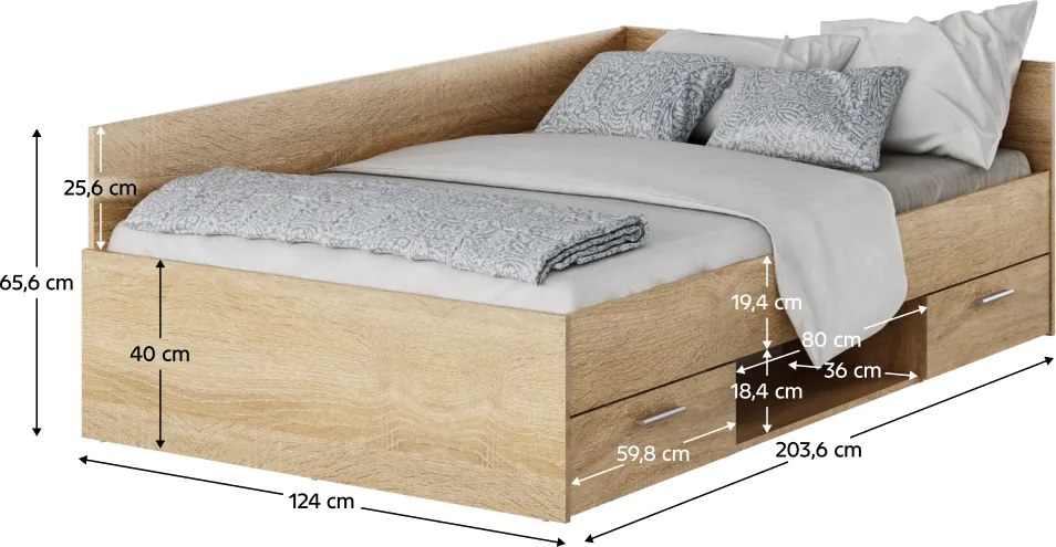 Postel, 120x200, dub sonoma, BOAT