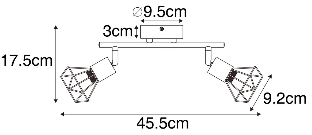 Bodové světlo černé se dřevem otočné a naklápěcí 2-světlo - Mosh