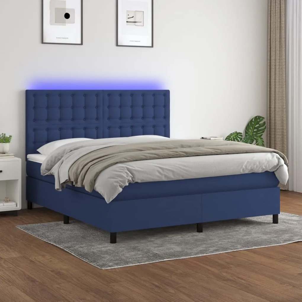 Box spring postel s matrací a LED modrá 180x200 cm textil 3135219