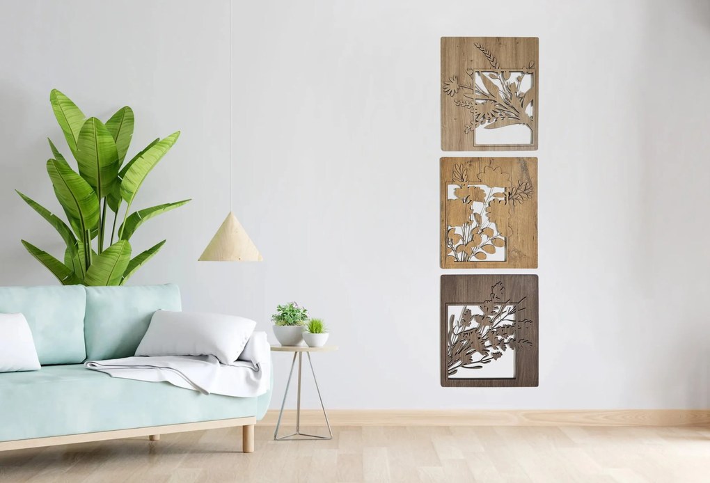 Li-Go "Květy triptych" Dřevěné obrazy 55x65 cm s hloubkou 23 mm Provedení povrchu 3xobraz: dub světlý/dub/ořech