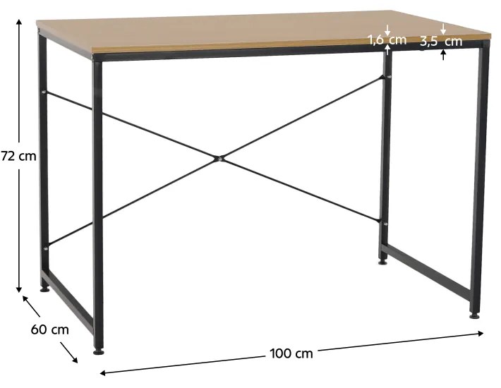 Kondela Psací stůl, dub / černá, 100x60 cm, MELLORA