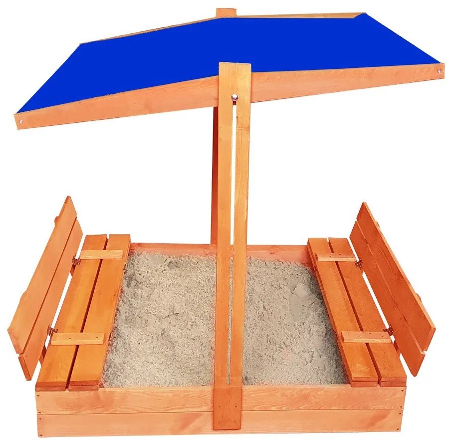 Modré dětské uzavíratelné pískoviště se stříškou 120 x 120 cm