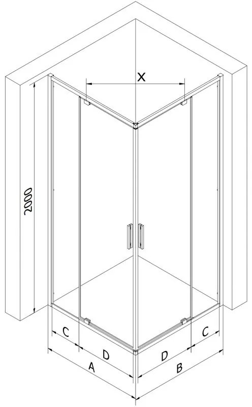 Mexen Exo, 2-křídlý ​​sprchový kout 100 x 100 cm, 6mm čiré sklo, chromový profil, 8110-100-100-01-00
