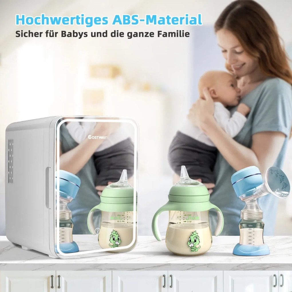 Costway Mini lednice 10 l přenosná lednice s LED zrcadlem – 23 × 28 × 34 cm