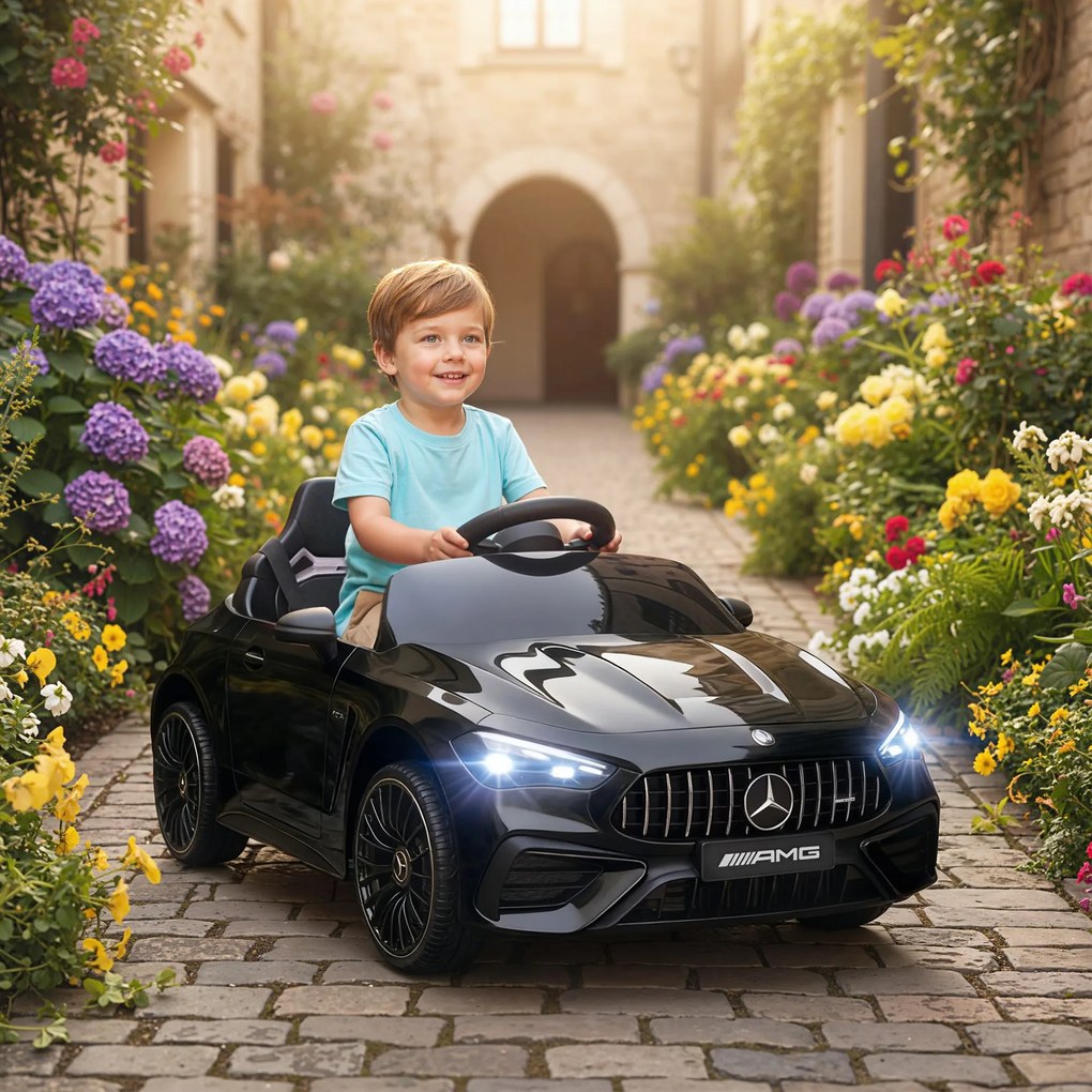AIYAPLAY Dětské elektrické auto, design Mercedes, 12V motory, dálkové ovládání, LED světla, hudba, pro děti 3-6 let, černá