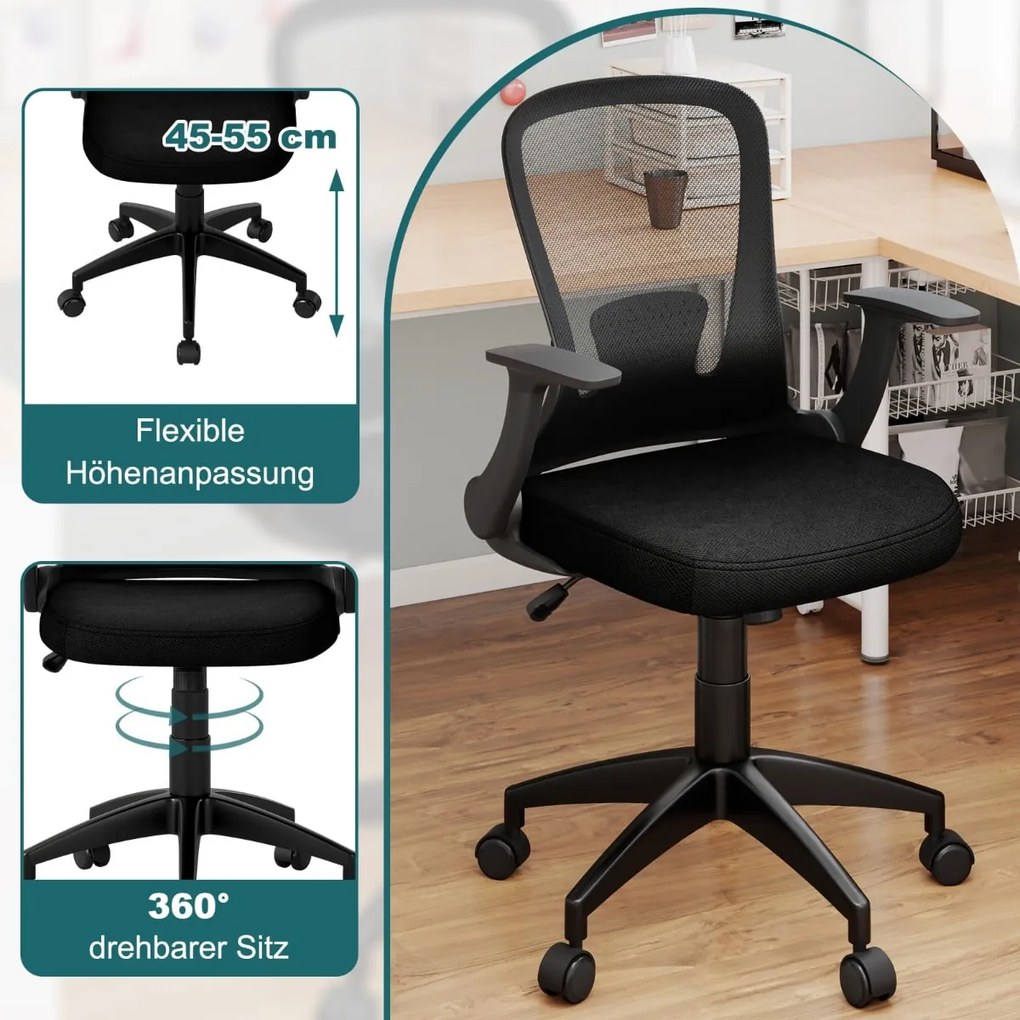 Costway Kancelářské křeslo ergonomické otočné křeslo se sklopnými područkami