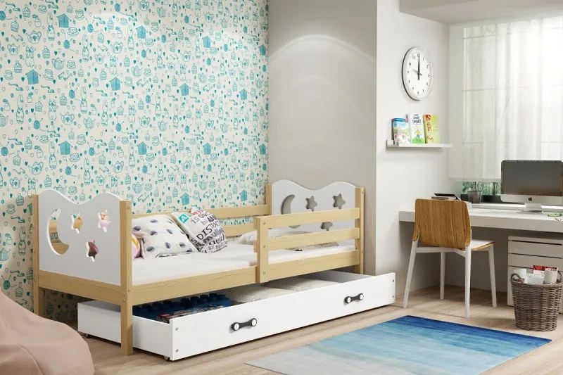 Dětská postel MIKO se šuplíkem 200 cm - barva přírodní