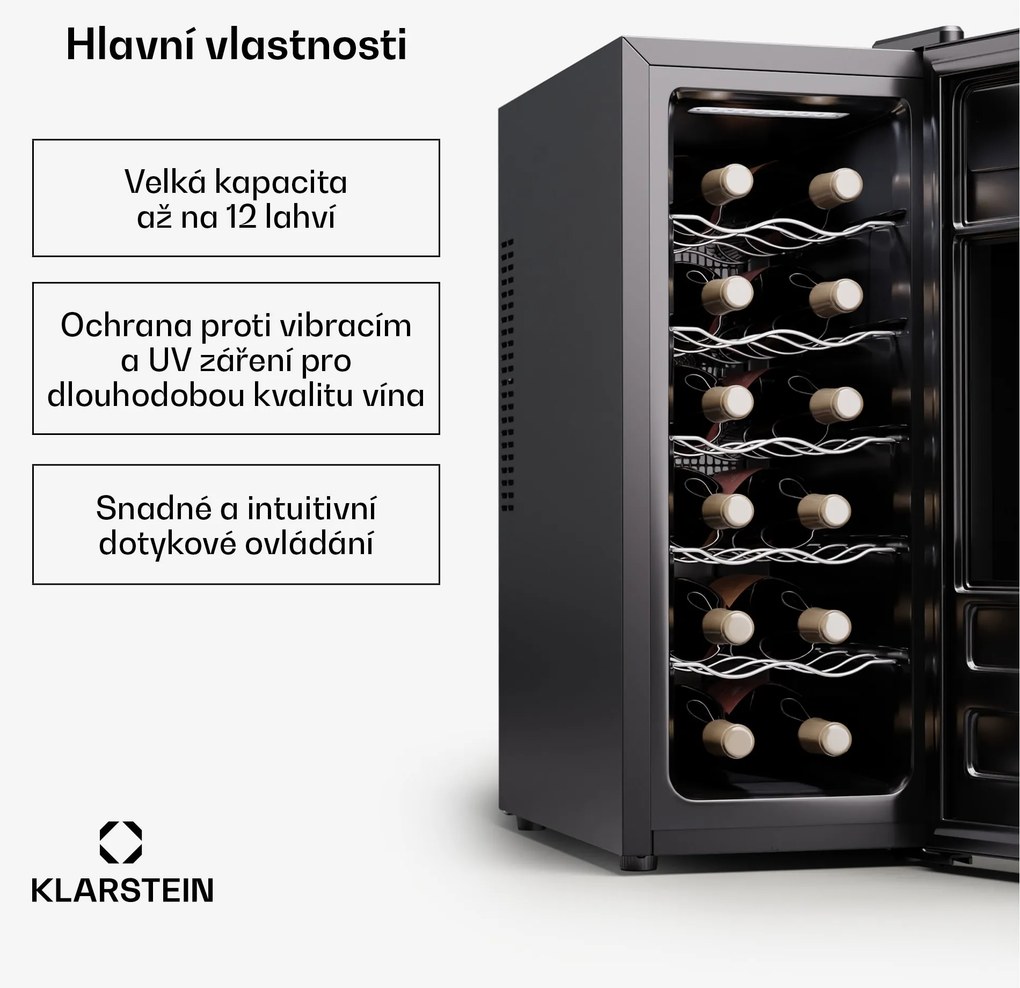 Klarstein Silent Vino 12 Uno Slim, vinotéka, 31 l/12 lahví, 8-18 °C, dotykový displej