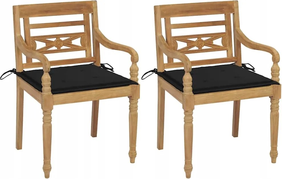 Židle Batavia S Poduškami 6 Ks Masivní Teakové Dřevo Černá 2