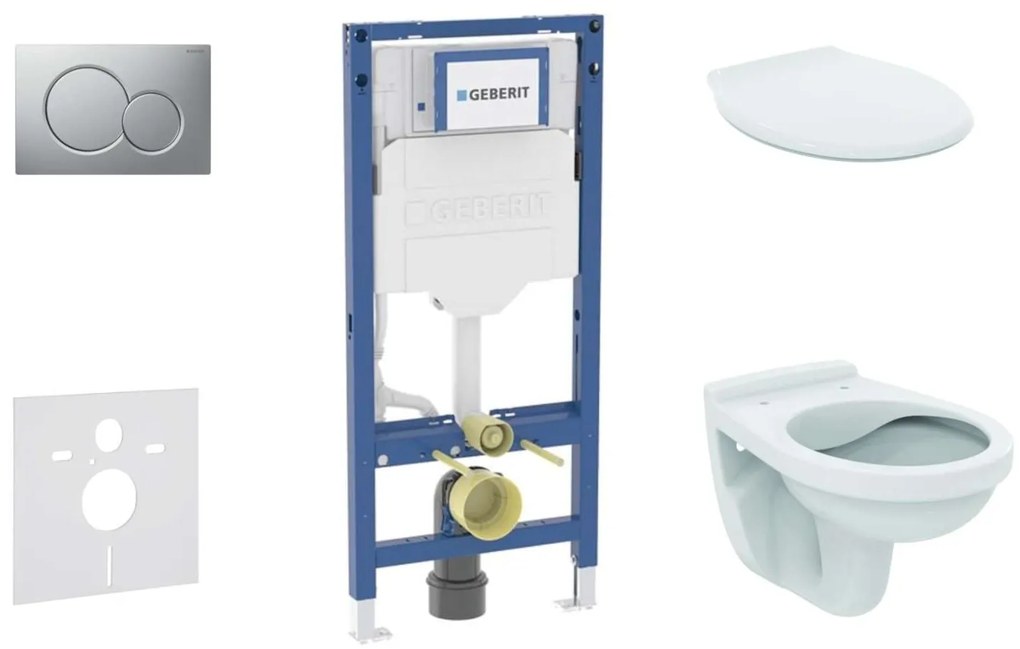 Geberit Duofix - Set předstěnové instalace, klozetu Alpha a sedátka, tlačítko Sigma01, matný chrom SANI11CD2126