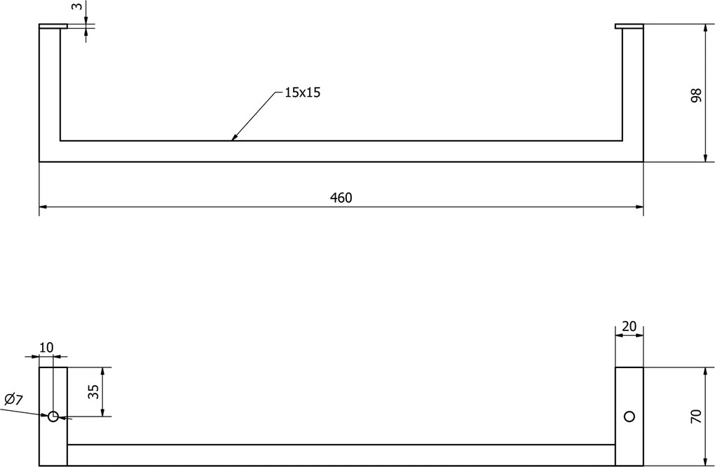 Sapho HANG držák ručníků pod umyvadlo 46 x 9,8 cm černá mat HG460
