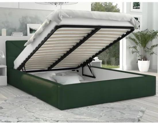 Luxusní postel GEORGIA 140x200 s kovovým zdvižným roštem ZELENÁ