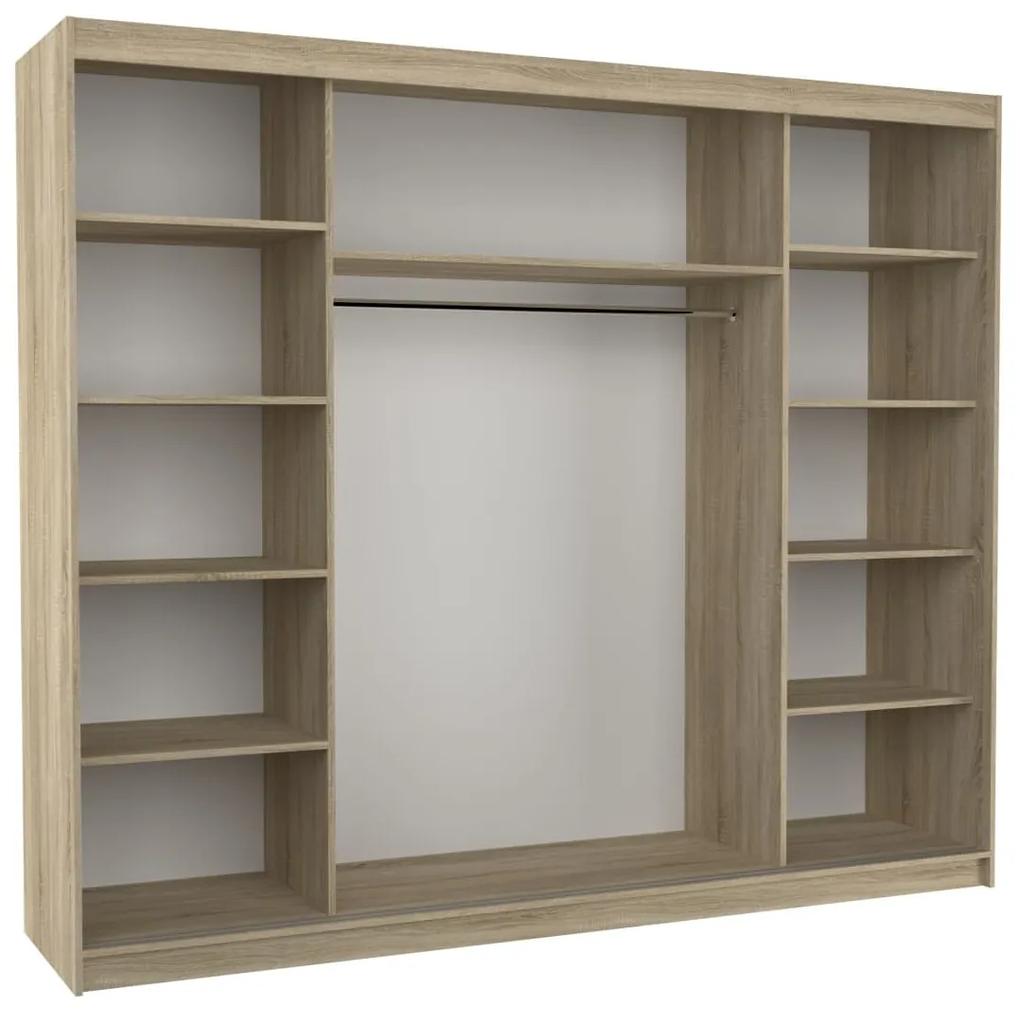 Šatní skříň s posuvnými dveřmi Denis - 250 cm Barva: Bílá/dub Sonoma