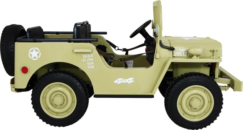 Dětský elektrický vojenský jeep willys 4x4 24V, 4x90W béžový