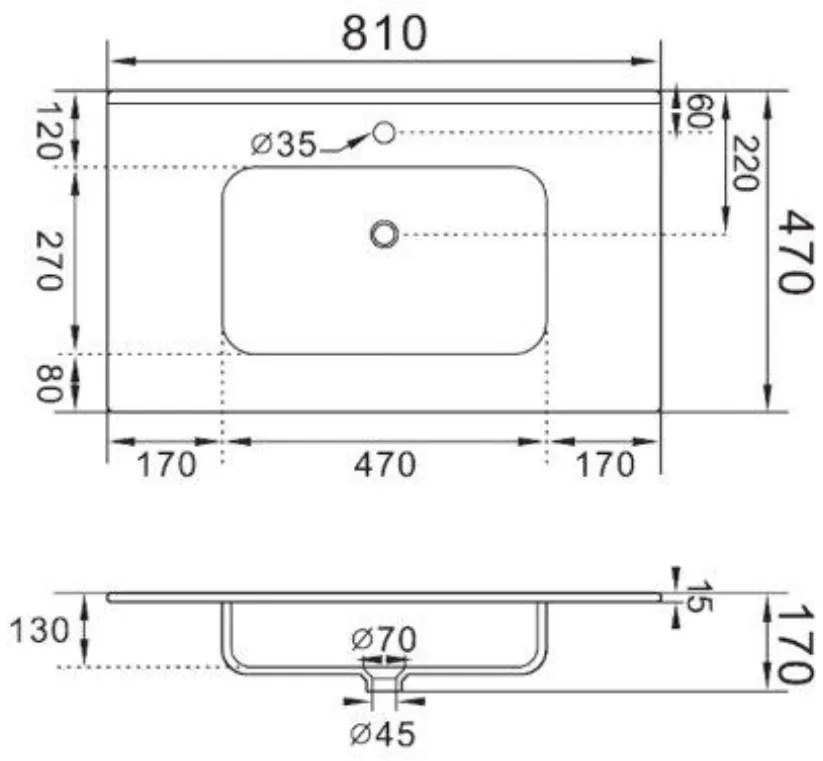Okna Macek Zápustné umyvadlo - UM.802, 80 cm, keramické, lesklá bílá