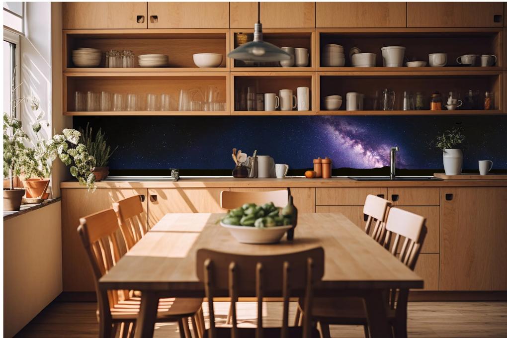 DIMEX | Fototapeta do kuchyně Fialová mléčná dráha KI-420-235 | 420 x 60 cm | fialová, černá, modrá