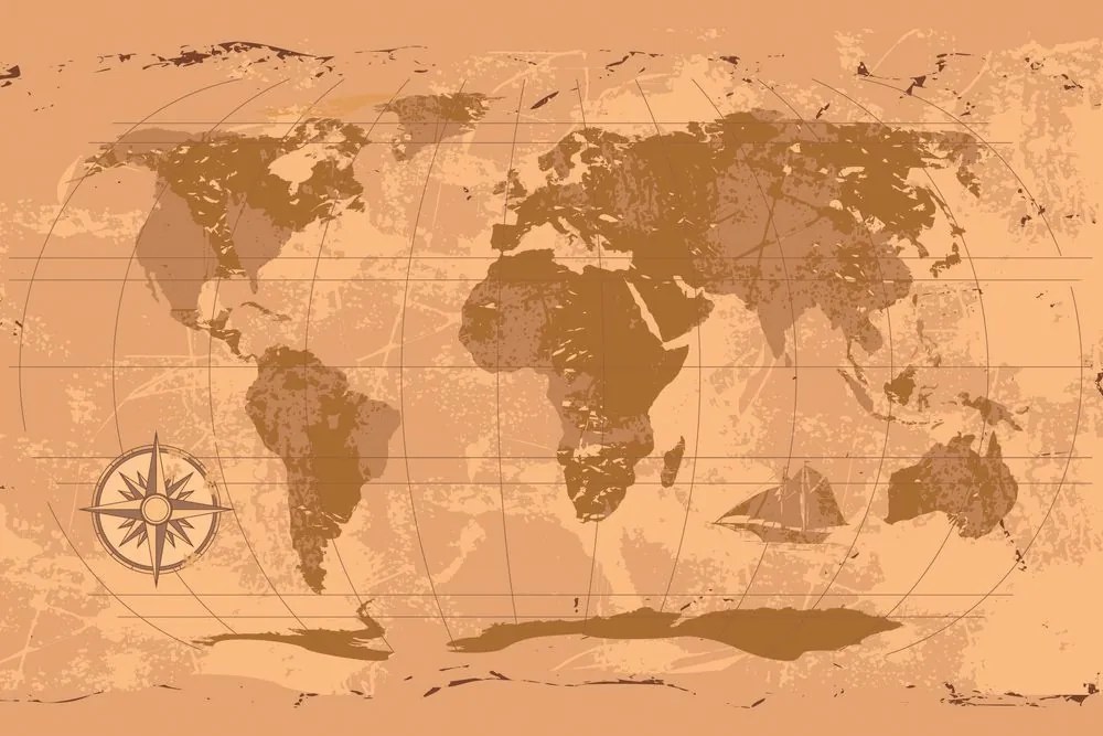 Tapeta rustikální mapa světa - 150x100 cm
