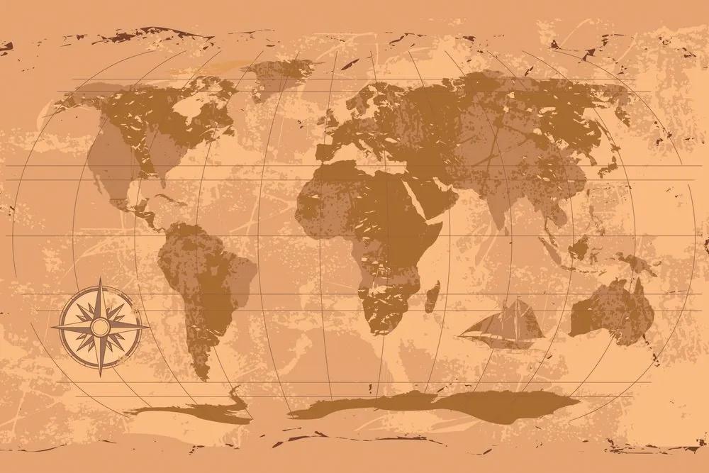 Tapeta rustikální mapa světa - 225x150 cm