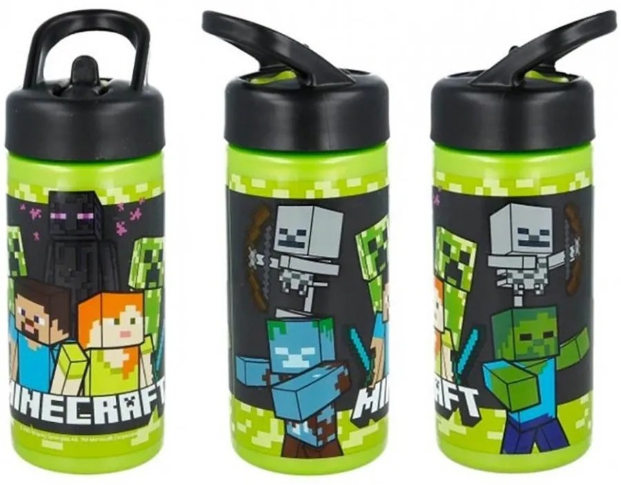 Sportovní láhev na pití Minecraft s brčkem a nekapajícím (anti-drip) uzávěrem - objem 410 ml