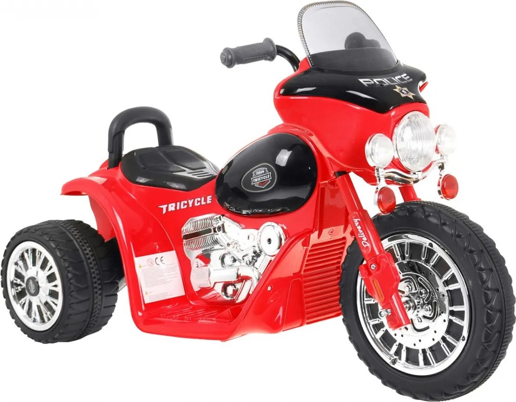 Ramiz Elektrická motorka Chopper pro děti červená + 3 kola + zvuky + LED světla