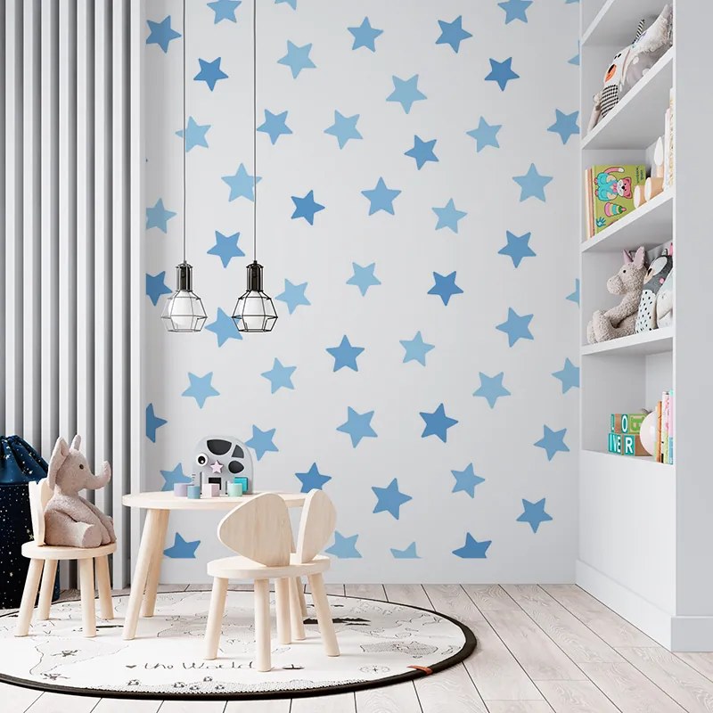 Tapeta SABLIO - Modré hvězdy na bílé 125x75 cm