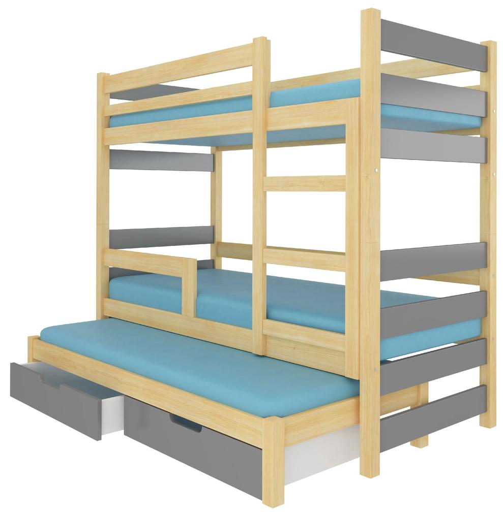 Patrová postel pro tři osoby s matracemi KARLO Hlavní barva: Bílá, Další barva: Růžová