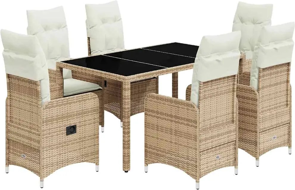 7dílný zahradní bistro set s poduškami béžový polyratan 3277099