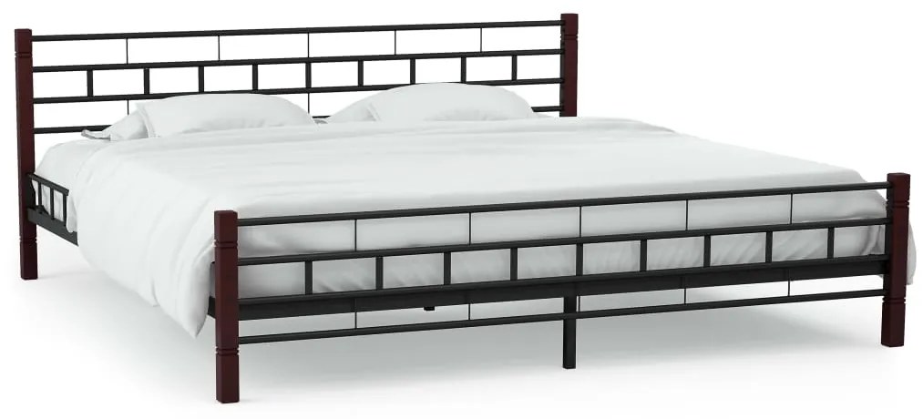 Kovový rám postele s laťkovým roštem - hranatý design - černý | 140x200 cm