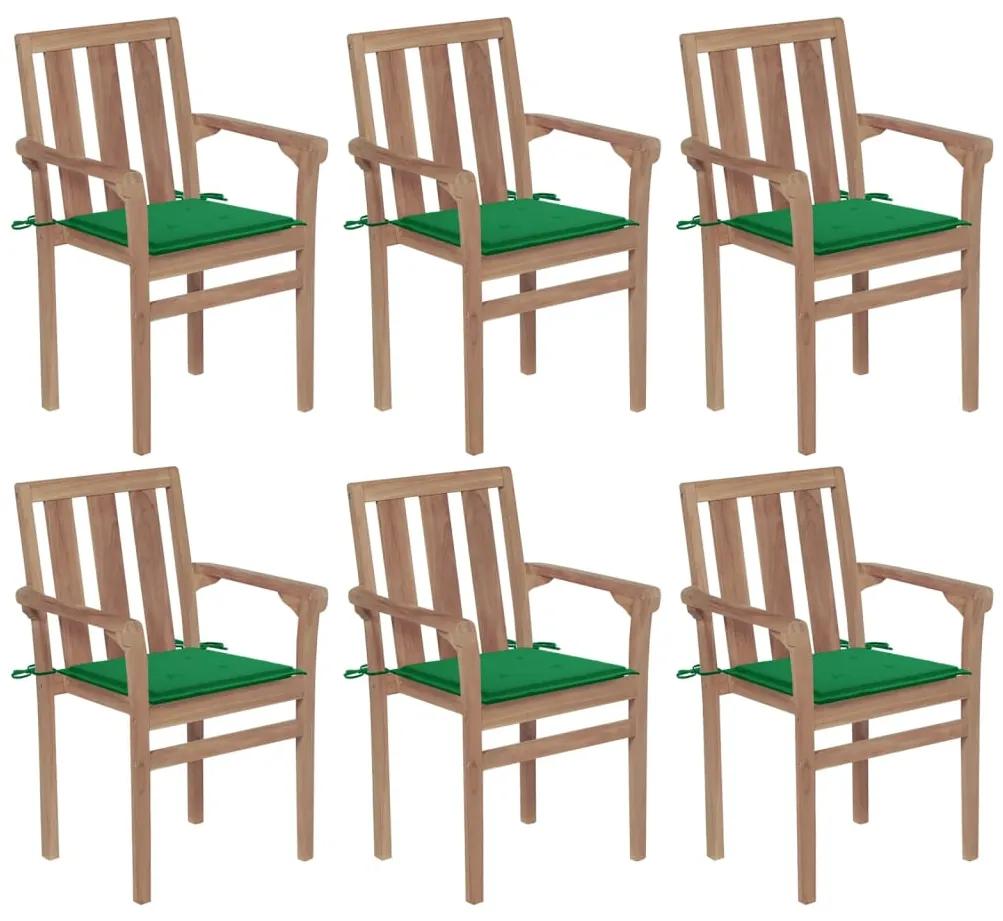 3073411 vidaXL Stohovatelné zahradní židle s poduškami 6 ks masivní teak