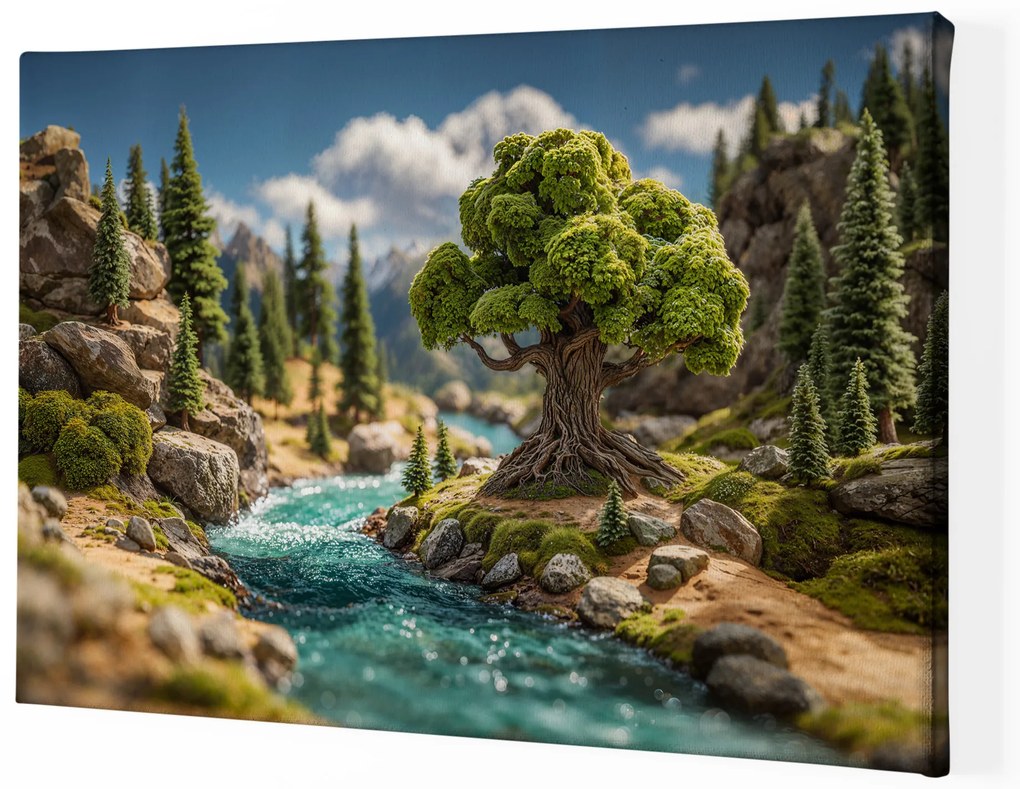 Obraz na plátně - Strom života Říční údolí, diorama FeelHappy.cz Velikost obrazu (šířka x výška): 40 x 30 cm