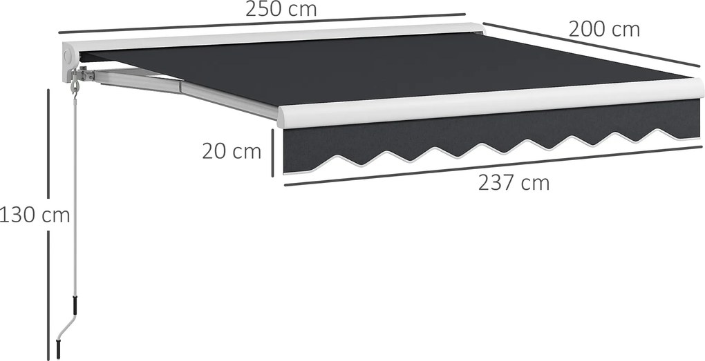 Markýza, elektricky/manuálně výsuvná, poloviční kazeta, dálkové ovládání, hliníkový rám, 2,5 x 2 m, šedá barva