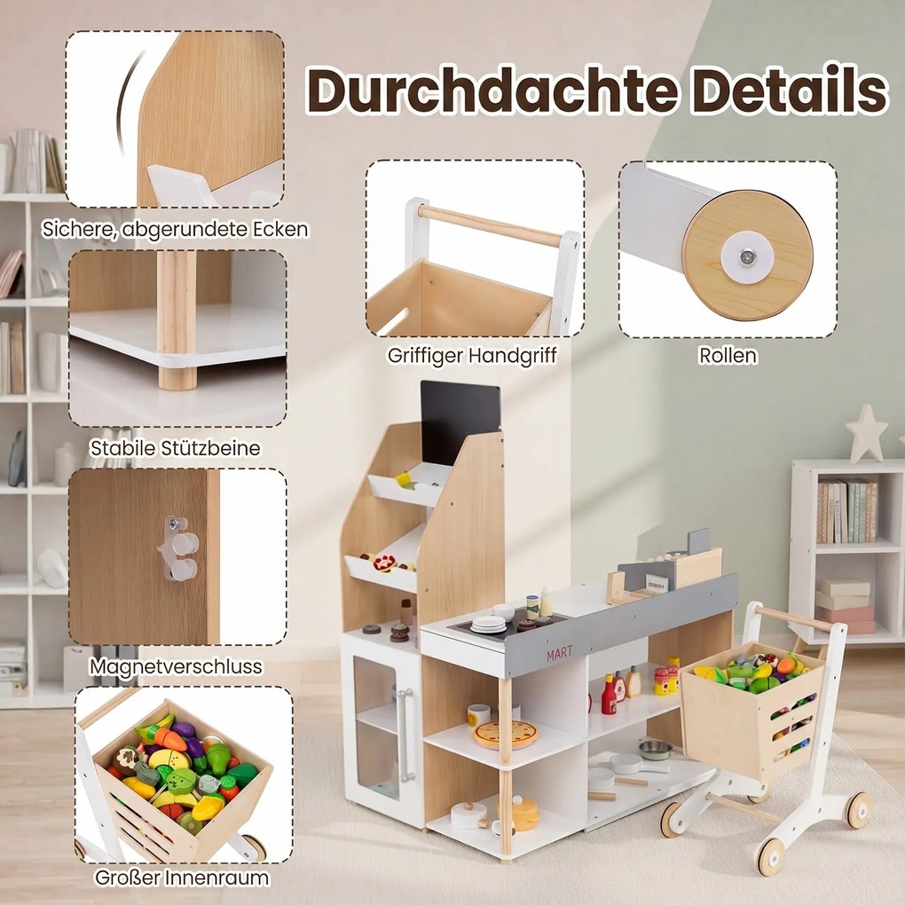 Costway Dětský supermarketový dřevěný obchod pro dívky a chlapce od 3 s tabulí
