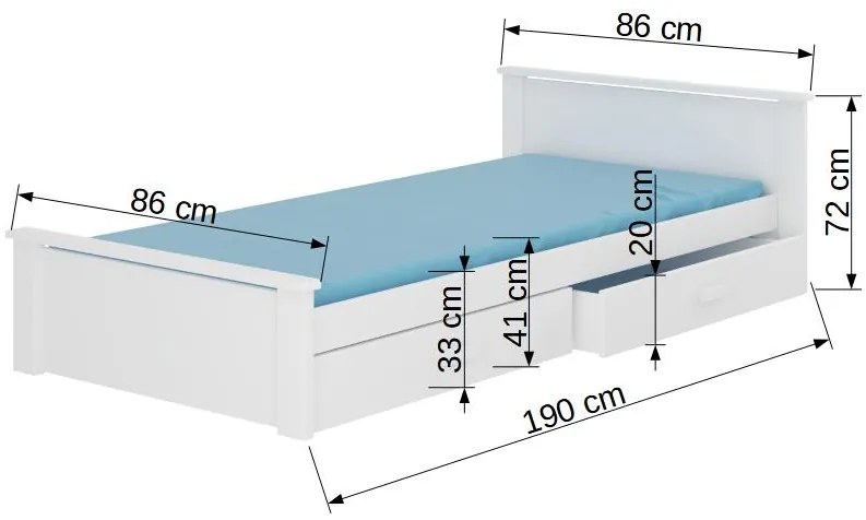 ADRK Postel ALDEX, CH-Alde-W-190+M-E1918, 180x90 cm s matrací, bílá