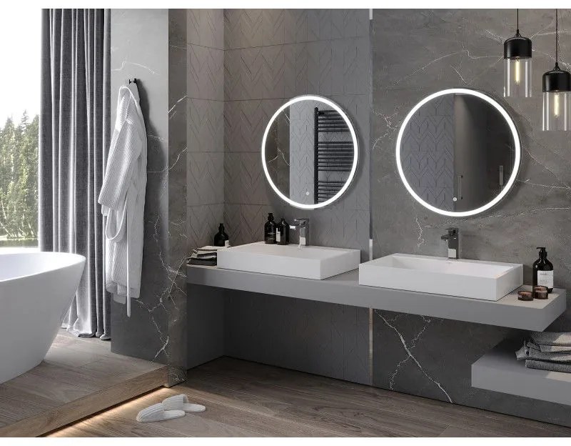 Mexen Gobi, LED kulaté koupelnové zrcadlo s podsvícením 70 cm, 6000K, ochrana proti zamlžování, 9801-070-070-611-00