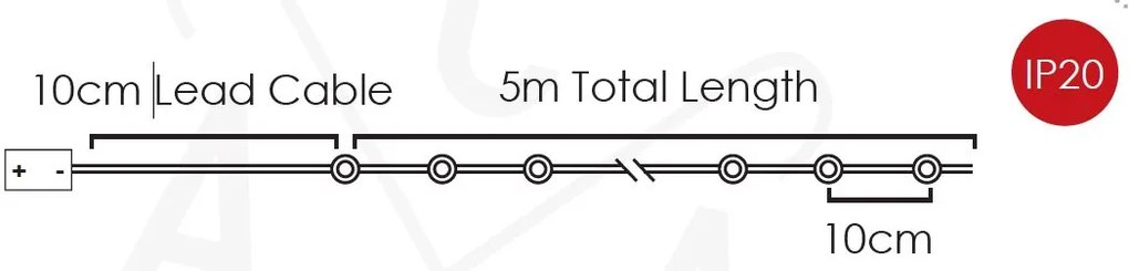 ACA Lighting LED dekorační měděná girlanda, teplá bílá, 3x baterie AA, 500 cm, IP20