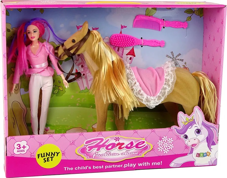 LEAN Toys Panenka Jezdec s hnědým poníkem – figurky