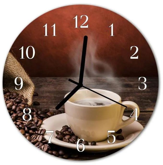 Nástěnné hodiny obrazové na skle - Horká káva