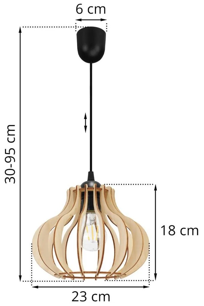 Závěsné svítidlo TIMBER 3, 1x dřevěné stínítko, LP, M