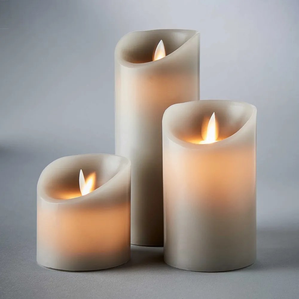 GLOWING FLAME LED Svíčka set 3 ks - šedá
