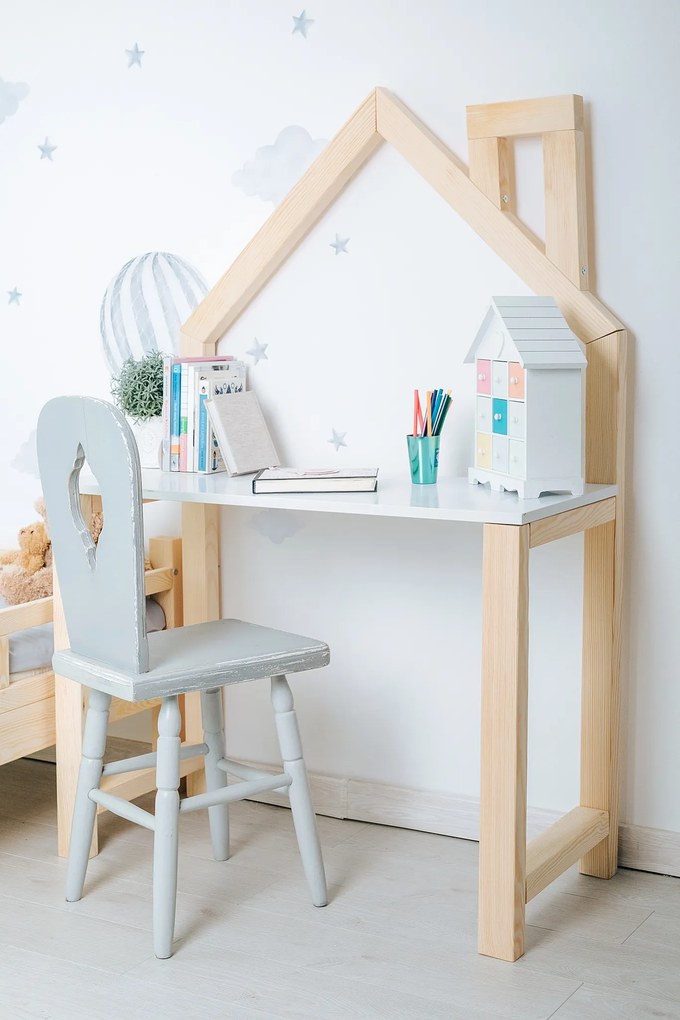 Vingo Dětský dřevěný psací stůl ve tvaru domečku