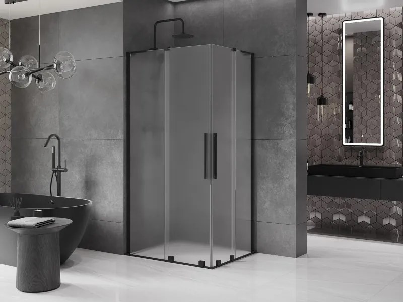 Mexen Velar L Duo, sprchový kout s posuvnými dveřmi 100 x 90 cm, 8mm sklo námraza, černá matná, 871-100-090-02-33-70