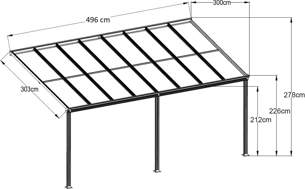 LANIT PLAST, s.r.o. hliníková pergola LANITPLAST WALL 53 FSX antracit + čirý PC LG4317