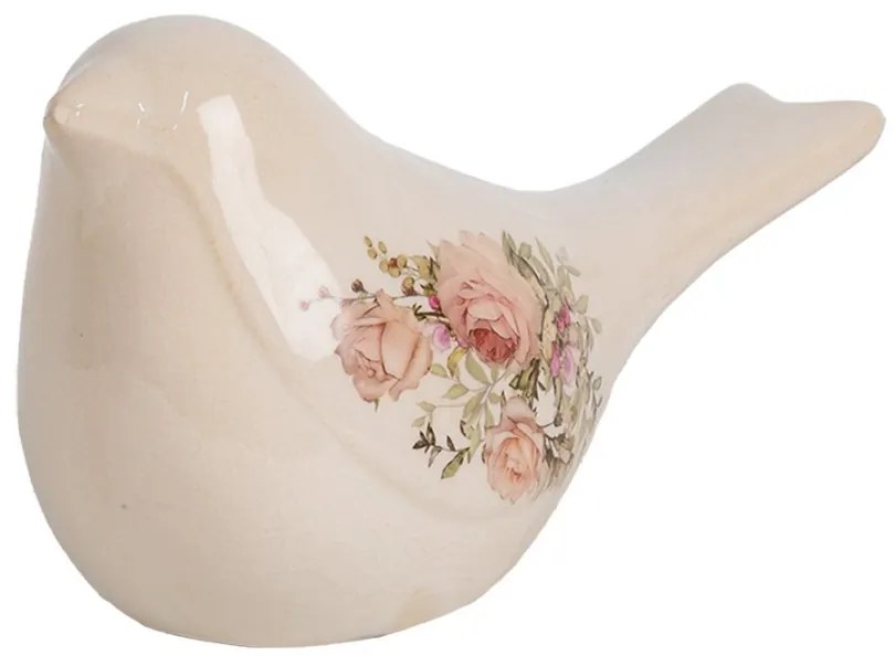 Béžová keramická dekorace ptáček s růžemi Rosien M - 22*9*12 cm