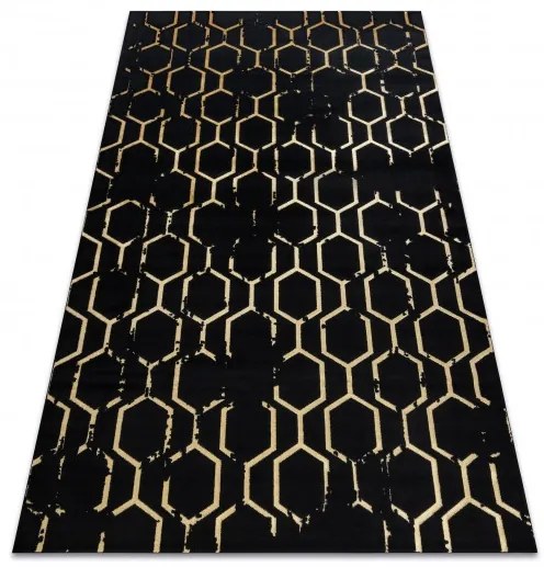 Dywany Łuszczów, Kusový koberec Gloss 407C 86 black/gold, 160x220, černá, chodba / předsíň