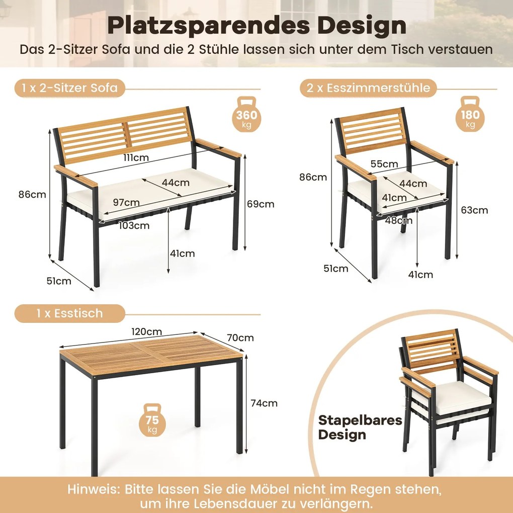 Costway 4-KUS. Set zahradního nábytku jídelní sestava z akáciového dřeva