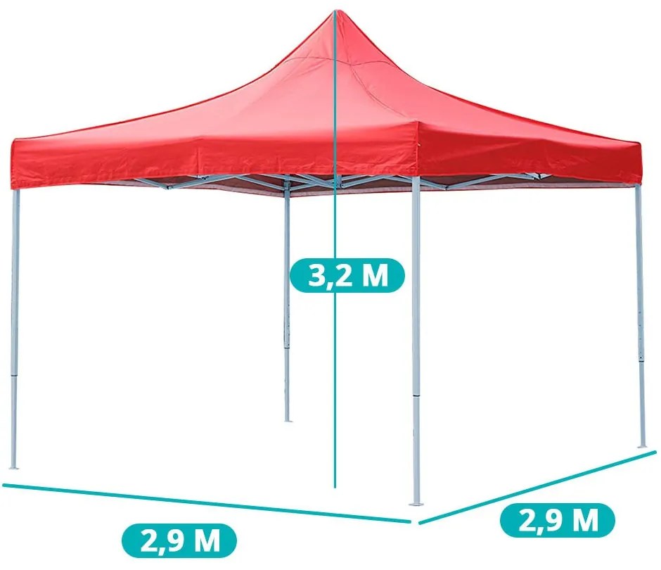 Skládací zahradní pavilon - různé typy - 2,9x2,9m - červená - pavilon
