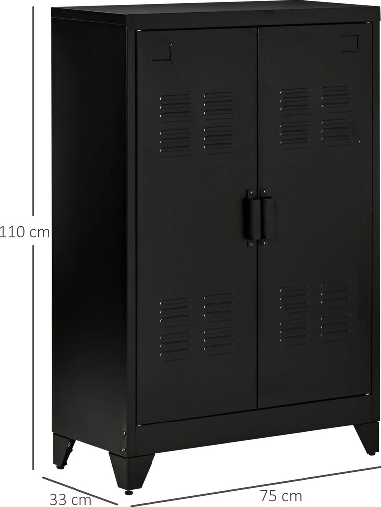 HOMCOM skříňka na dokumenty se žaluziovými dvířky, úložná skříňka s policemi, černá, 75 x 33 x 110 cm pro kancelář a obývací pokoj | Aosom.de