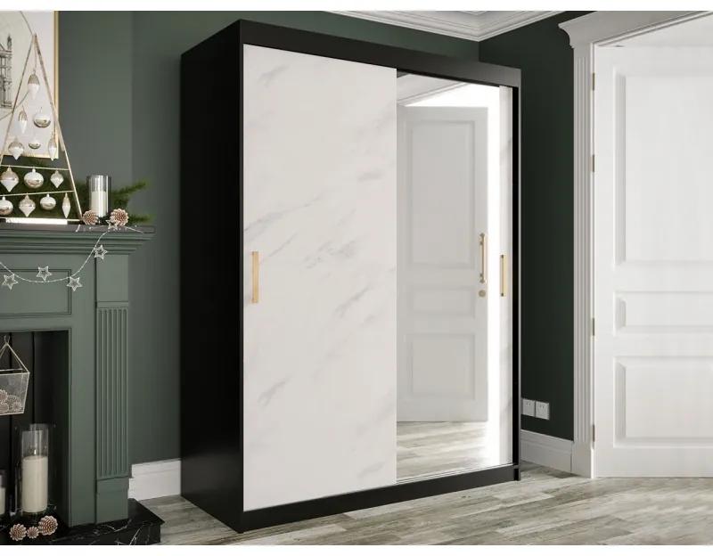 Šatní skříň se zrcadlem Nonnus 150 T2, Úložný prostor: ano, Barva: bílá matná / bílá mramor