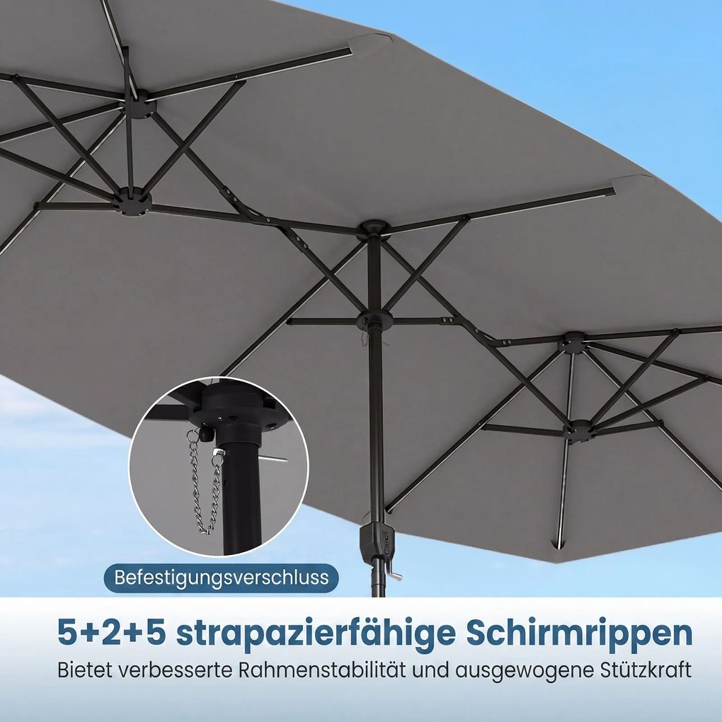Costway Dvojitý slunečník s LED osvětlením Obdélníkový – 400 × 210 cm, šedá