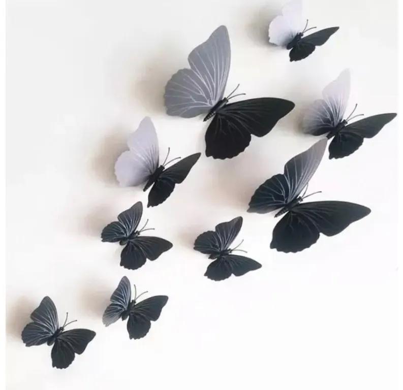 PIPPER | Samolepka na zeď "Plastové černé 3D motýli" 12 ks 6-12 cm